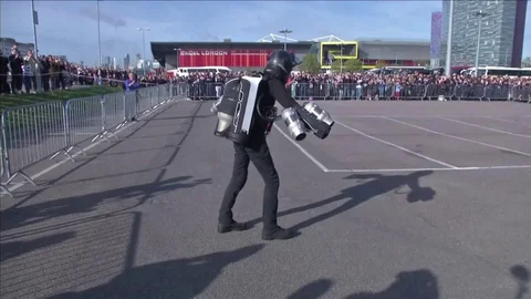 'World's first female jet suit pilot' ho... | Stock Video | Pond5