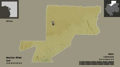 Wouleu-Ntem location. Gabon. Relief map | Stock Video | Pond5