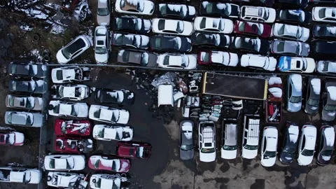 Wracked Cars junk VEHICLE TOP DOWN SHOT ... | Stock Video | Pond5