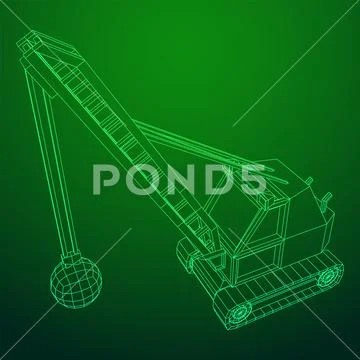 Wrecking ball excavator, demolition crane machine.: Graphic #278259269