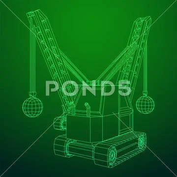 Wrecking ball excavator, demolition crane machine.: Graphic #279994117