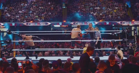 Wrestling tag match at WWE Clash at the ... | Stock Video | Pond5