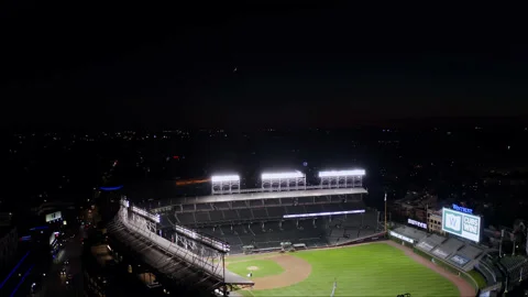 Wrigley Field at Night from Drone View a... | Stock Video | Pond5