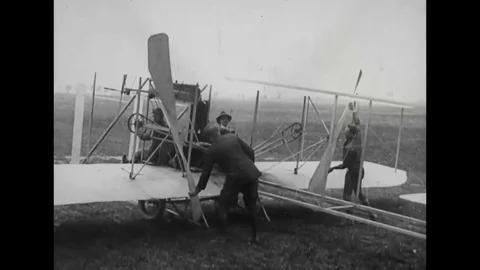 WW1 - Biplane aircraft start engine | Stock Video | Pond5