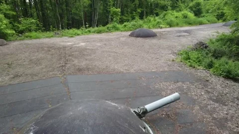 WW1 WW2 fort gun domes bunker drone | Stock Video | Pond5