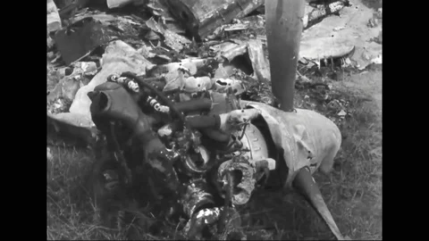 WW2 1945 - Destroyed aircraft engine at ... | Stock Video | Pond5