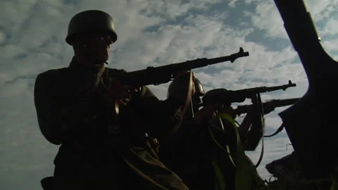 WW2 German Soldiers FIRE from Front-Line... | Stock Video | Pond5