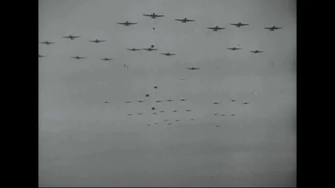 WW2 - Paratrooper jump out of aircraft | Stock Video | Pond5