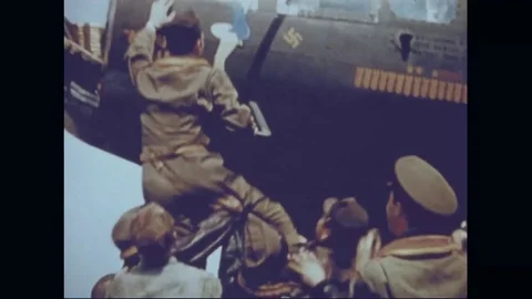 WW2 - Pilot of B-17 flying fortress pat ... | Stock Video | Pond5