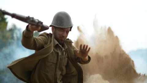 WW2 soldier falling down, slow motion | Stock Video | Pond5