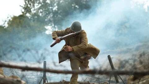 WW2 soldier falling on the ground, slow ... | Stock Video | Pond5