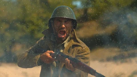WW2 soldier screaming, slow motion | Stock Video | Pond5