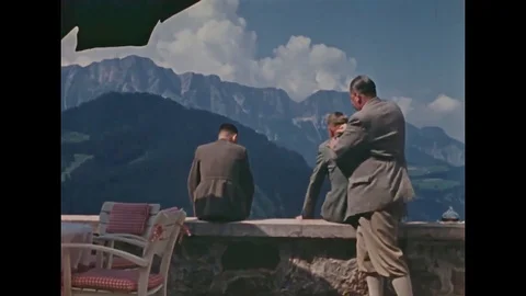 WW2 - Three men on stone wall at Hitlers... | Stock Video | Pond5