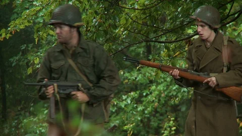 WW2 U.S. Army G.I. Soldiers in Woods wit... | Stock Video | Pond5