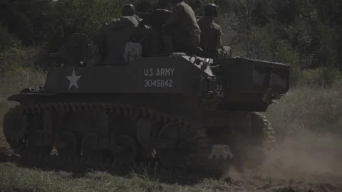 WW2 U.S. M3 Stuart Tank rolling into Com... | Stock Video | Pond5