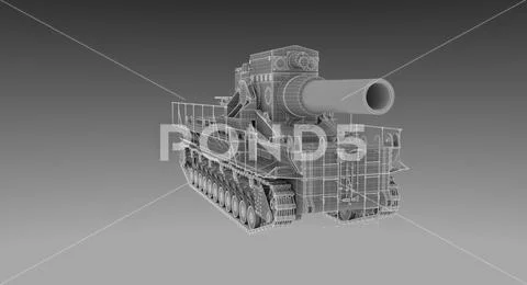 WW2 Wire Frame - 60cm German Siege Mortar Karl on turn tabele 03 ~ Clip ...