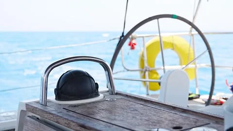 Yacht sailing in an open sea. Close-up v... | Stock Video | Pond5