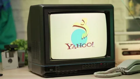 Yahoo Vintage Logo on a Old CRT 90s Scre... | Stock Video | Pond5