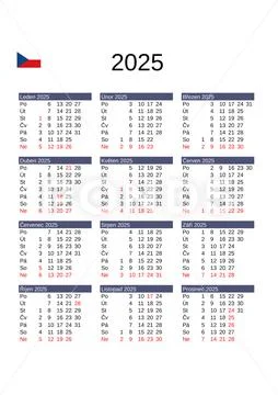 Year 2025 calendar in Czech with Czech Republic holidays ~ Clip Art #279464507
