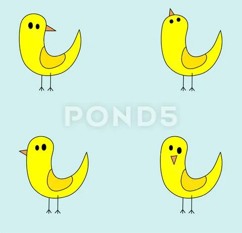 Yellow bird simple drawing, four poses: Royalty Free #182119886