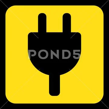 Yellow, black sign - electrical plug symbol icon ~ Clip Art #76718943