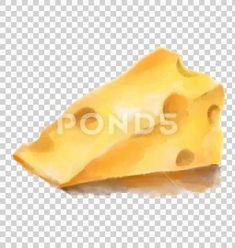 Yellow cheese wheel slice milky creamy dairy food watercolor painting ...