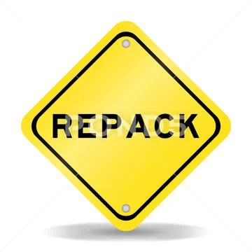 Yellow color transportation sign with word repack on white background ...