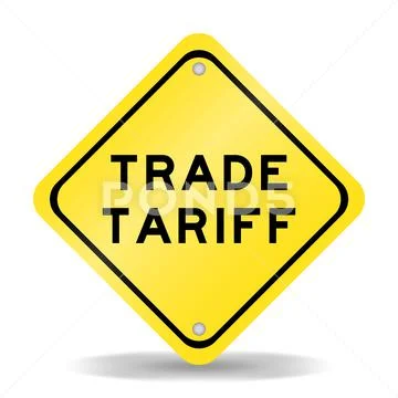 Yellow color transportation sign with word trade tariff on white ...