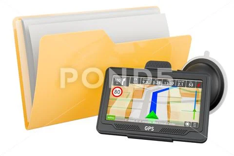 Yellow computer folder icon with GPS receiver, 3D rendering ...
