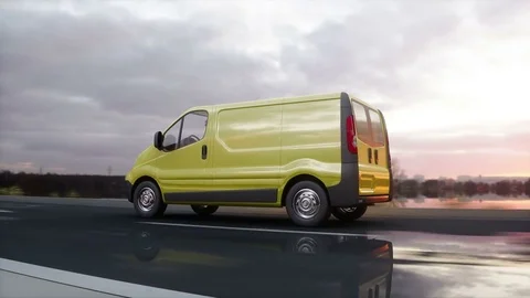 Yellow delivery van on highway. Very fas... | Stock Video | Pond5