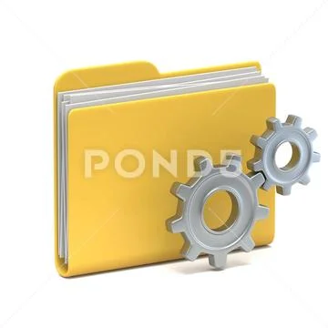 Photograph: Yellow folder icon Settings concept 3D Yellow folder icon ...