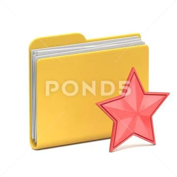 Yellow folder icon with star 3D Yellow folder icon with star 3D ...