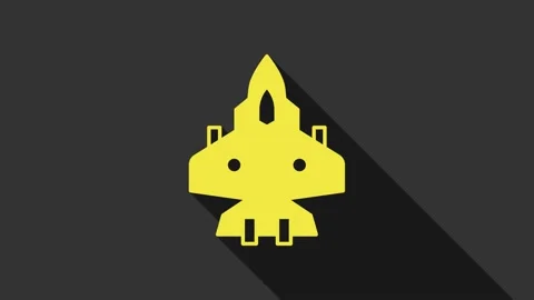 Yellow Jet fighter icon isolated on grey... | Stock Video | Pond5