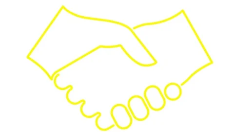 yellow line handshake icon drawn white | Stock Video | Pond5