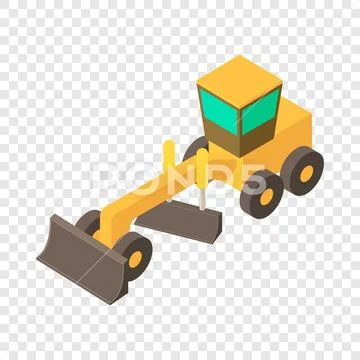 Yellow motor grader icon, isometric 3d style: Graphic #113156257