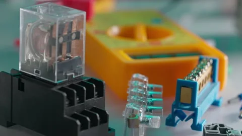 Yellow multimeter and relay with electro... | Stock Video | Pond5
