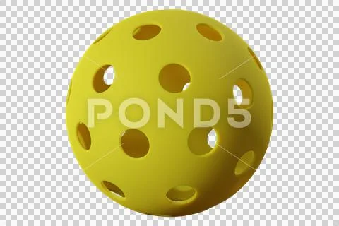Yellow pickleball with holes. Close-up png transparent 3d rendering ...