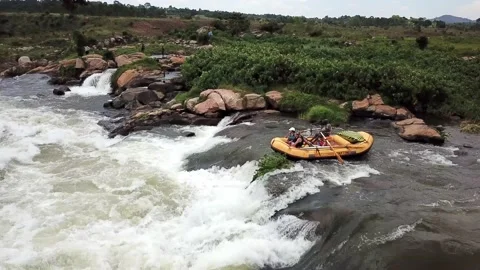 Yellow rafting boat rafting down the Nil... | Stock Video | Pond5