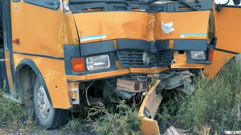 Yellow school bus after a road accident ... | Stock Video | Pond5