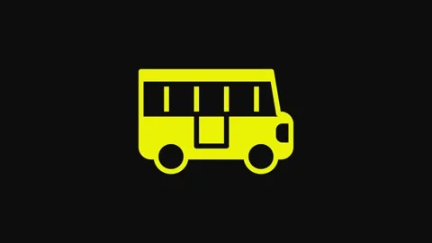 Yellow School Bus icon isolated on black... | Stock Video | Pond5