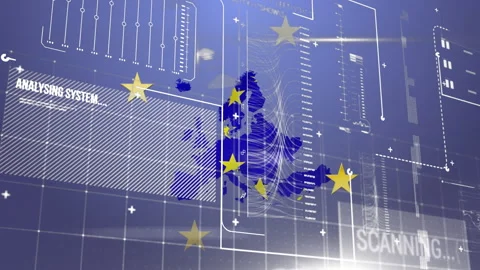 Yellow stars spinning EU map against dat... | Stock Video | Pond5