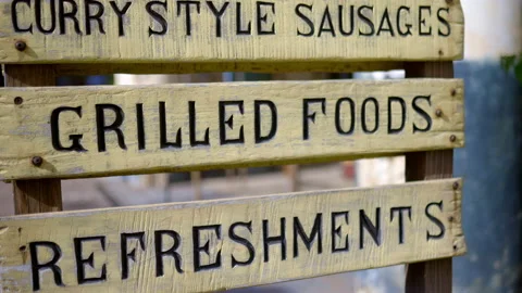 Yellow vintage-looking signs for food wi... | Stock Video | Pond5