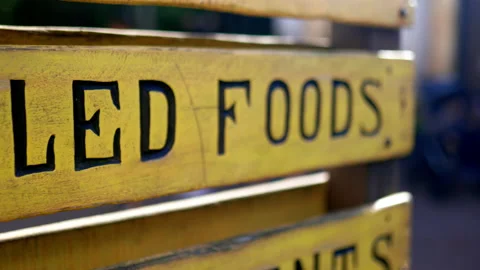 Yellow vintage-looking signs for food wi... | Stock Video | Pond5