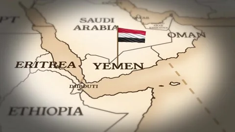 Yemen flag showing on world map with 3D ... | Stock Video | Pond5