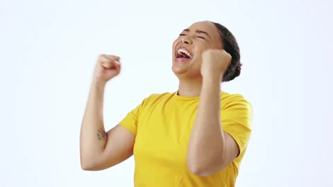 Yes, cheering and fist pump with black w... | Stock Video | Pond5