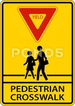 Yield Pedestrian Crosswalk Sign On White Background Illustration #211248004