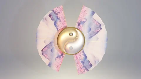 Yin and yang symbol between fans. 3d ren... | Stock Video | Pond5