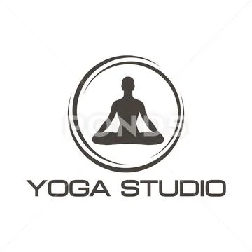 Yoga studio logo lotus pose man creative circle black symbol web ...