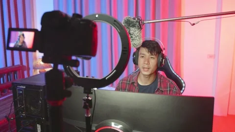 Young Asian Streamer Male Talking To Th... | Stock Video | Pond5