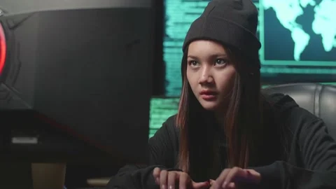 Young Asian Woman Hacker Using Computer ... | Stock Video | Pond5